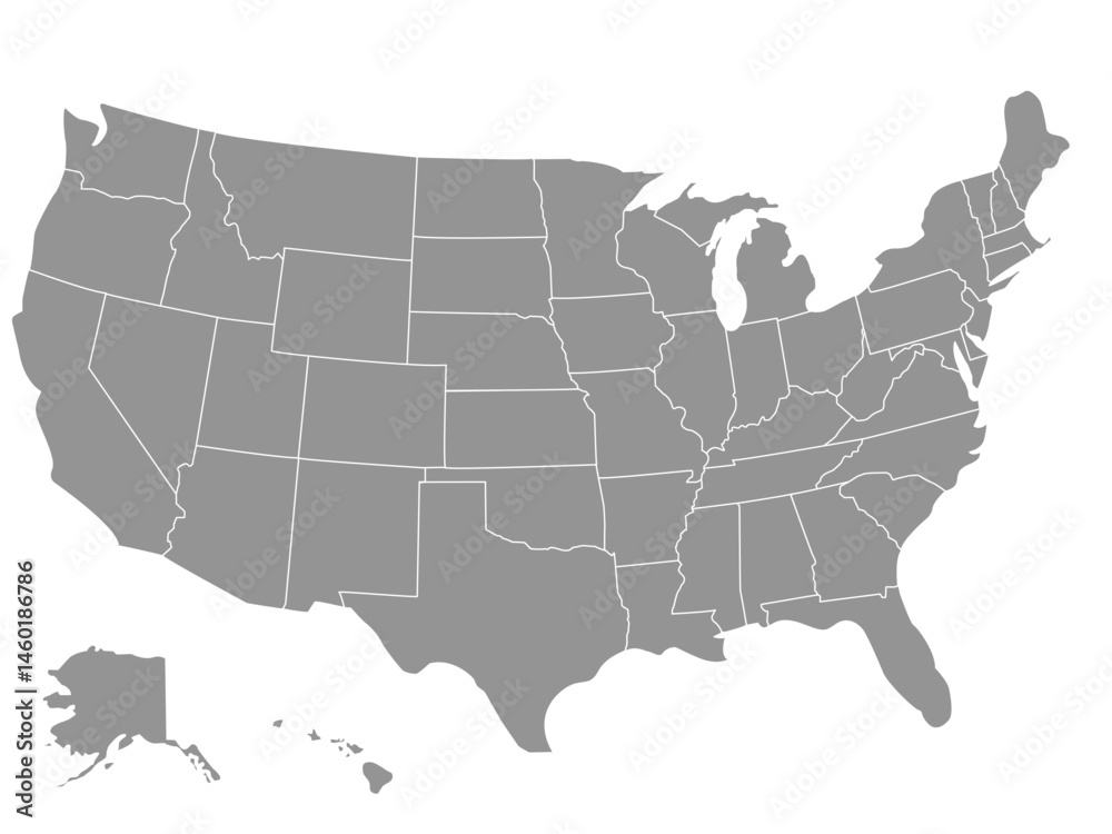 Map with political divisions of the United States of America, USA ...