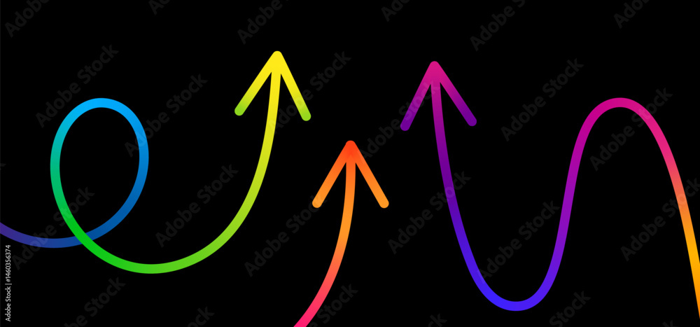 Growth Up Gradient Arrows. Vector Neon Color Line Arrows on Black ...