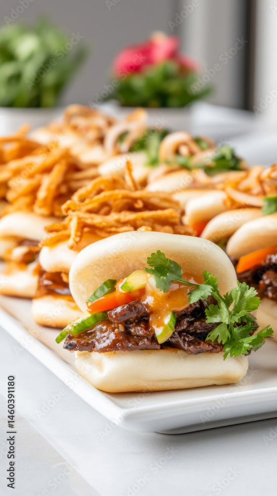 Fusion cuisine bao sliders with korean bbq and brazilian flavors on ...
