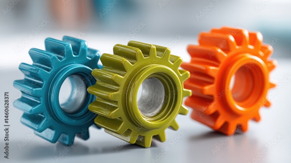 Three colorful gears illustrating lean operations model and cost ...