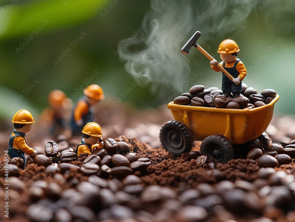 Tiny Workers Mining Coffee Beans Stock Photo | Adobe Stock