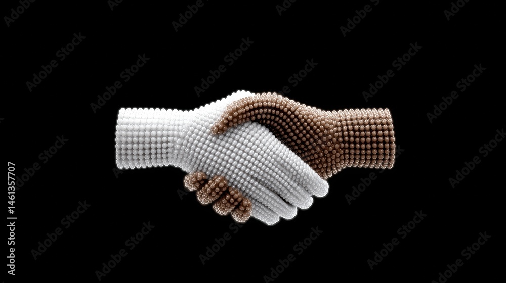 Handmade-looking handshake made from 3D spheres, representing teamwork ...