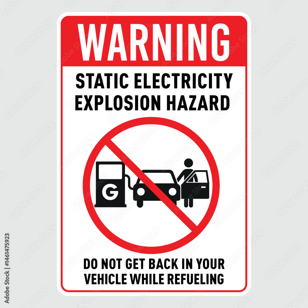 Gas station safety warning sign about static electricity hazard while ...