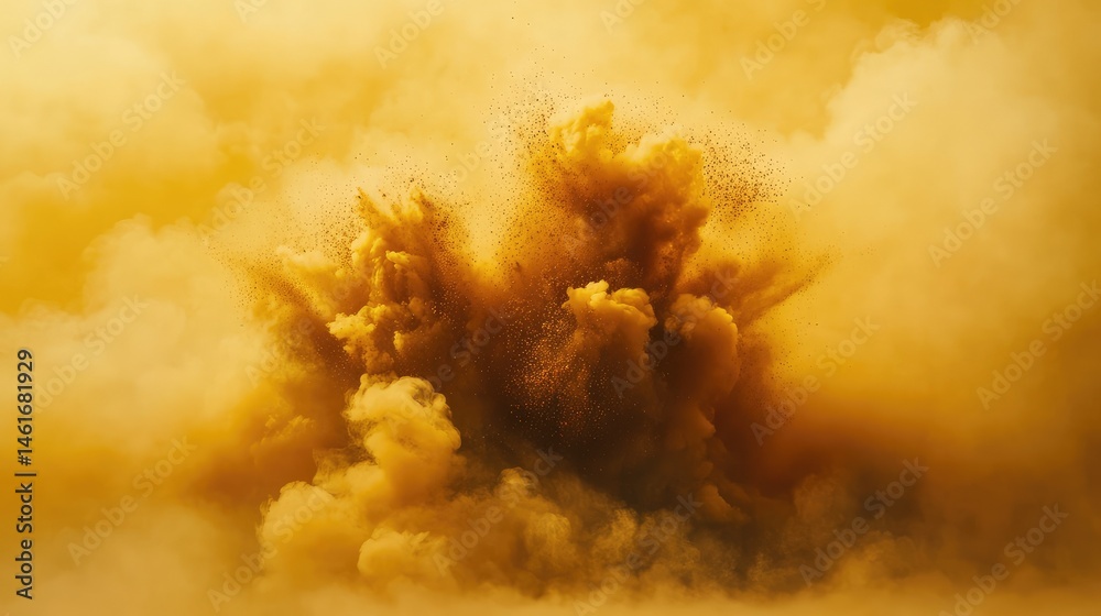 Eruption of yellow spice creating a dense smoke-like texture on a lemon ...