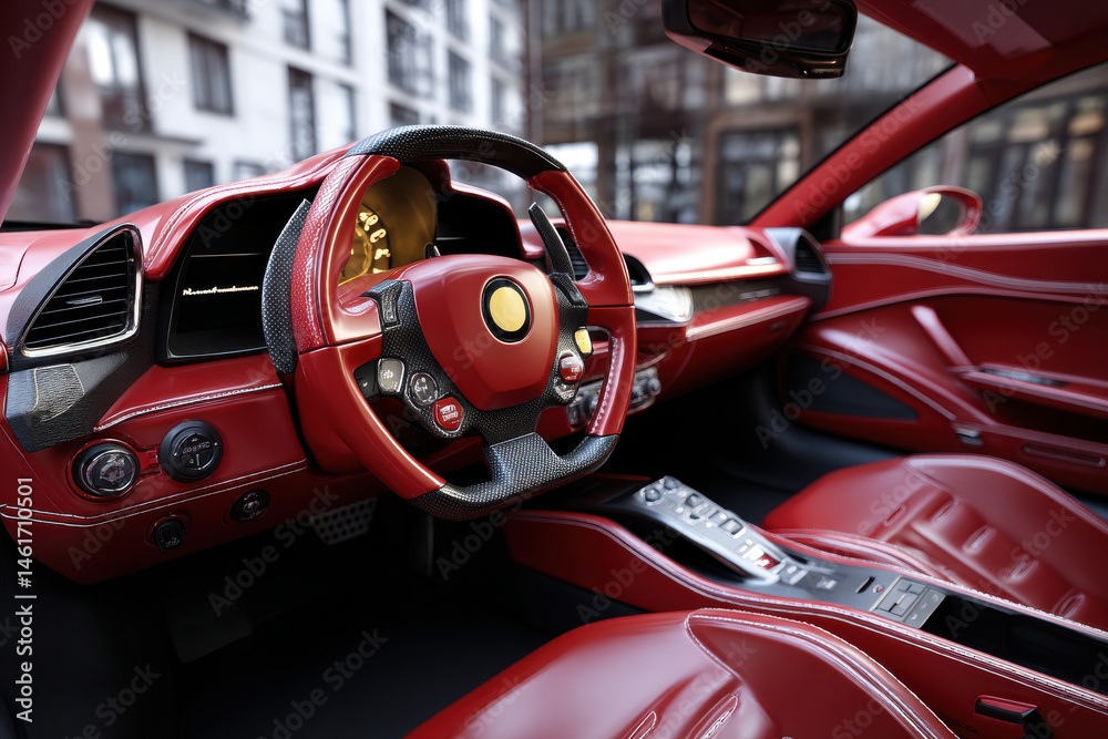 Foto de Stock Detailed view of a luxury red sports car interior ...