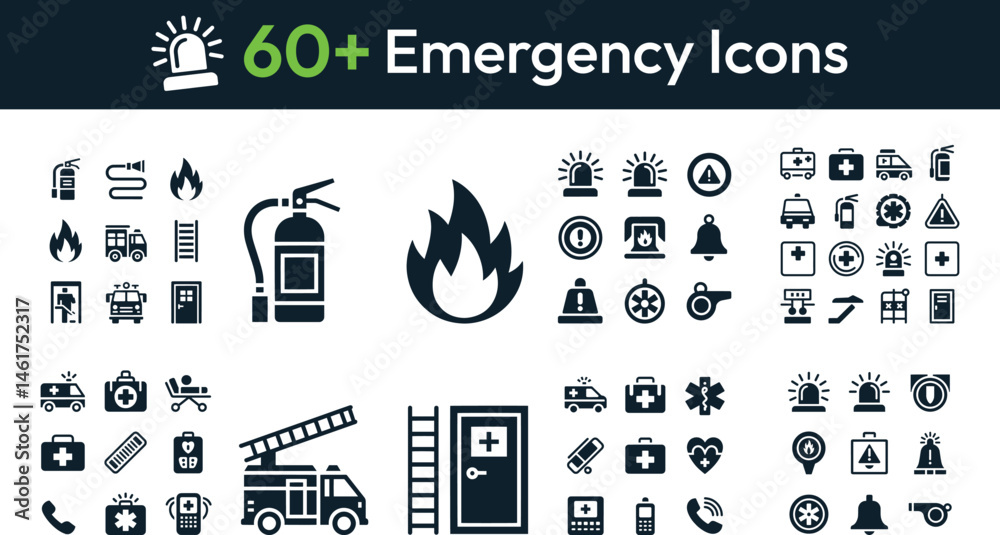 60+ Emergency Icons – Black and White Disaster Safety and Rescue ...