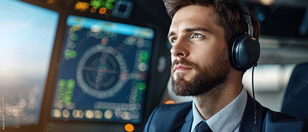 Futuristic air traffic control center with technologically advanced ...