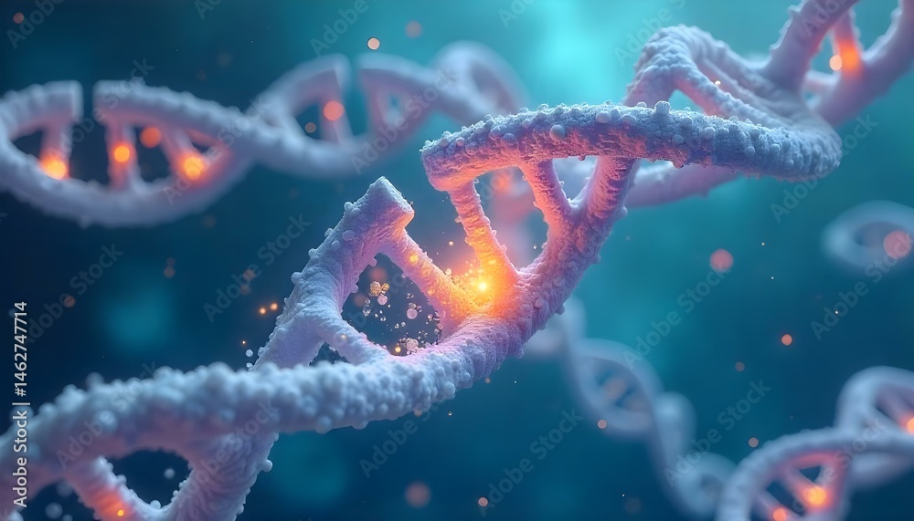 Microscope-Style 3D Concept Render of Broken Blue DNA Helix with ...