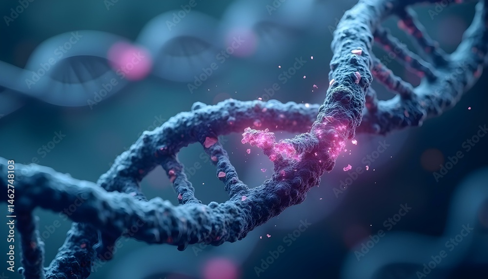 Microscope-Style 3D Concept Render of Broken Blue DNA Helix with ...