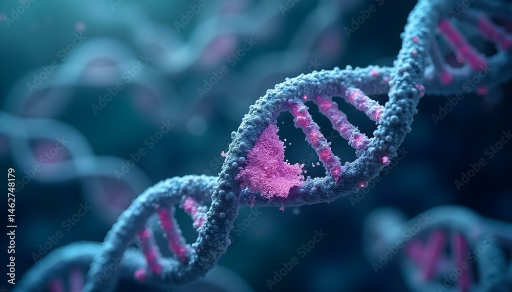 Microscope-Style 3D Concept Render of Broken Blue DNA Helix with ...