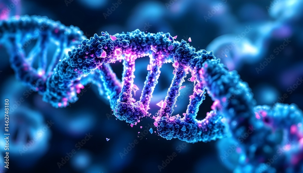 Microscope-Style 3D Concept Render of Broken Blue DNA Helix with ...