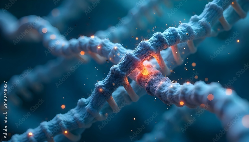 Microscope-Style 3D Concept Render of Broken Blue DNA Helix with ...