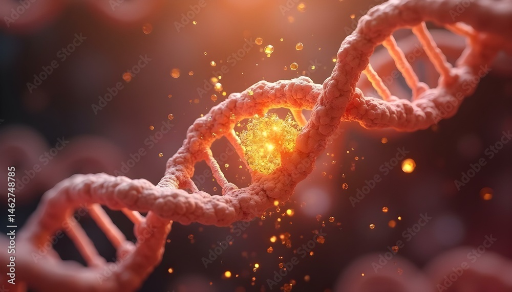 Microscope-Style 3D Concept Render of Broken Red-Orange DNA Double ...