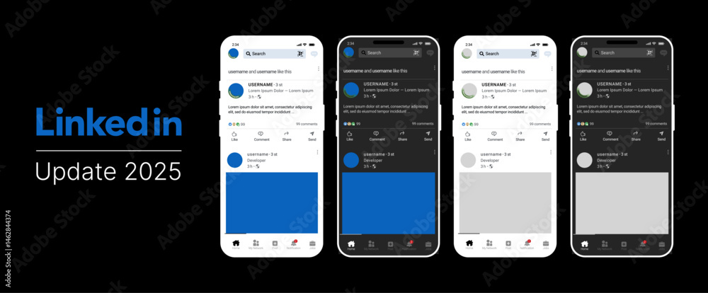 LinkedIn UI mockup template - Light and Dark Mode. LinkedIn profile ...