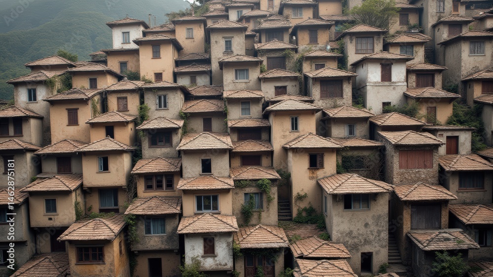 Stacked Cube Houses in Hillside Village, Berat, Albania, Traditional ...