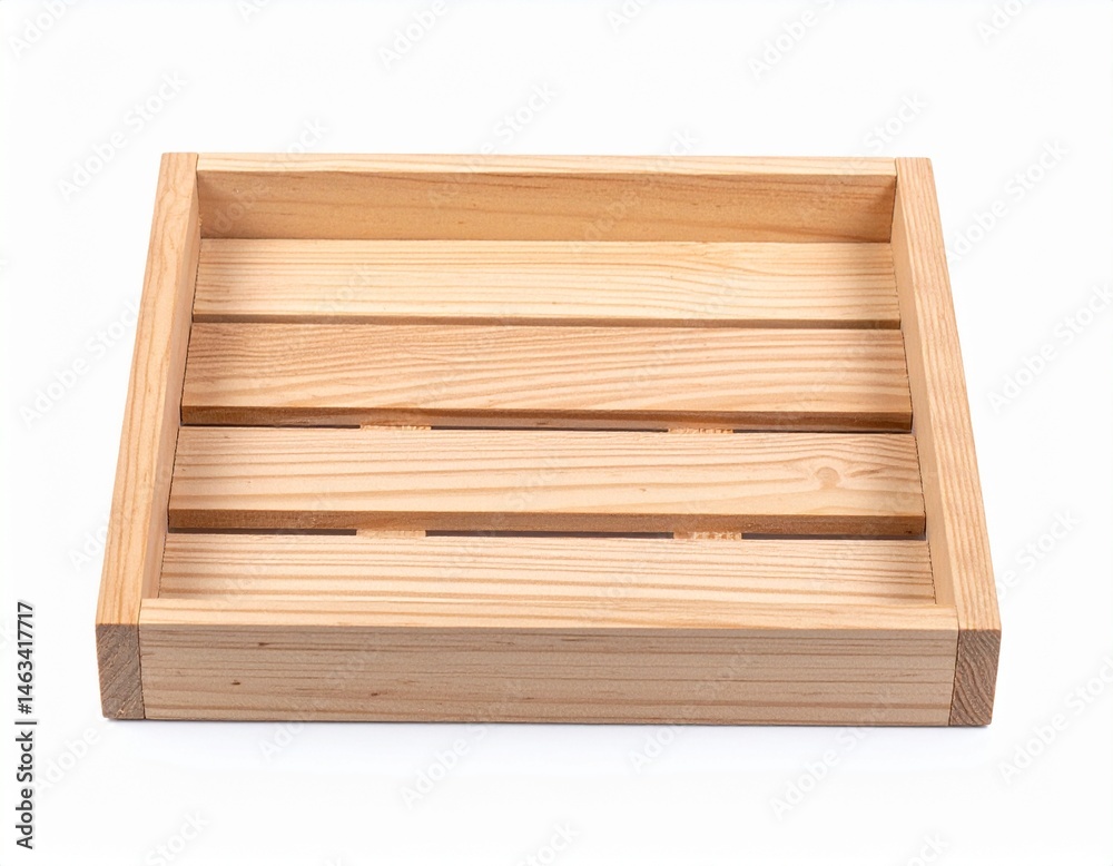 Wooden crate showing a light wood texture with space inside, and slats ...