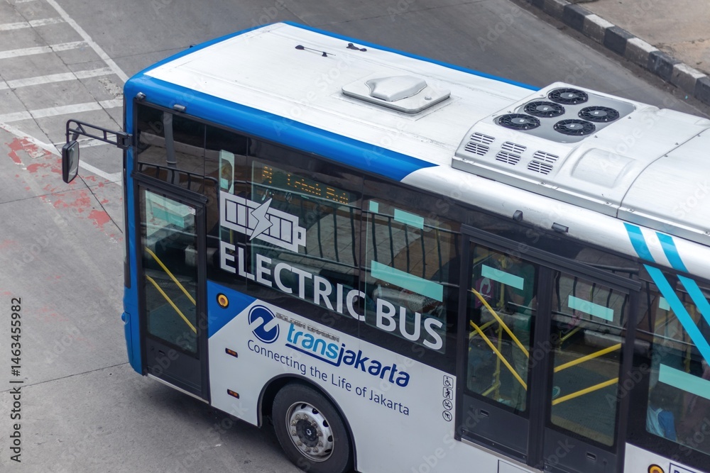 Jakarta, Indonesia - May 04, 2025: The Transjakarta electric bus. A ...