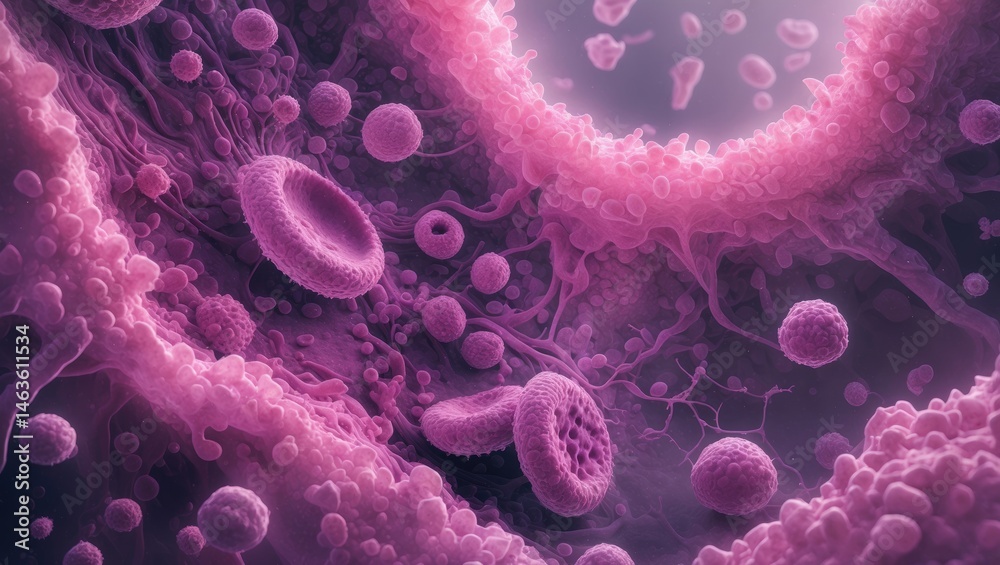 Pathology lab microscopy of human breast tissue revealing ductal ...