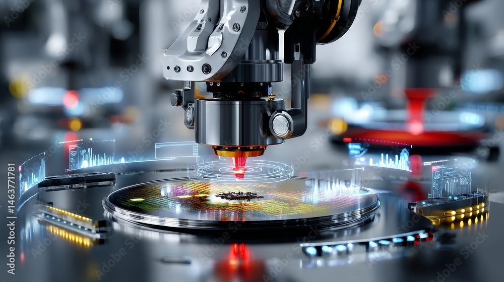 High-tech robot arm in ISO class 1 cleanroom delicately handling ...