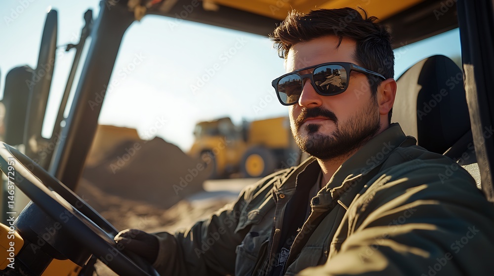Construction Worker Operating Heavy Machinery Stock Photo | Adobe Stock