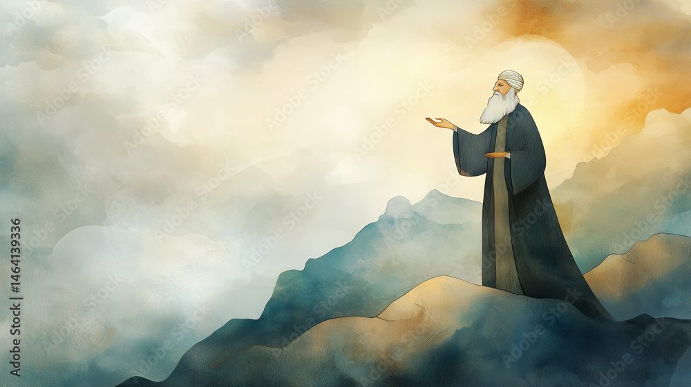 Moses receiving the ten commandments at Mount Sinai, religion and faith ...