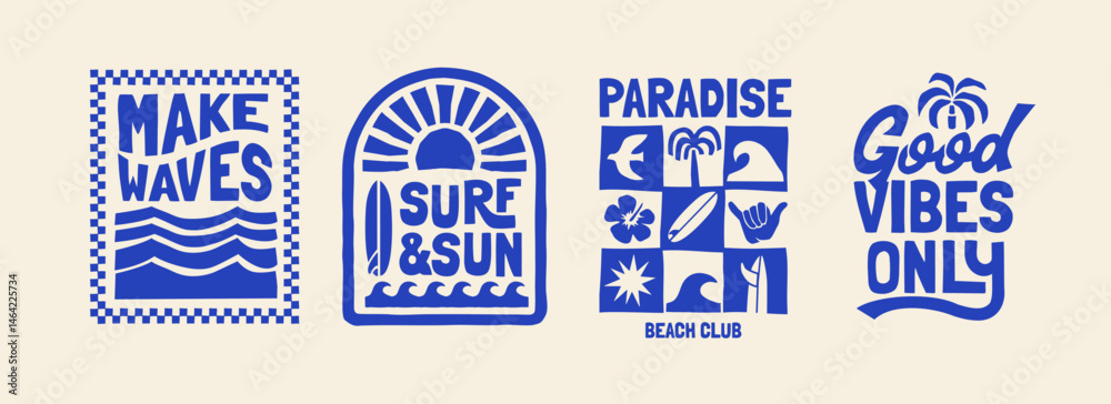 Vector graphic set with a tropical surf and sun theme illustrations ...
