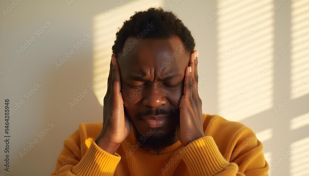 Neurodivergent autistic black african young man covering ears, autism ...