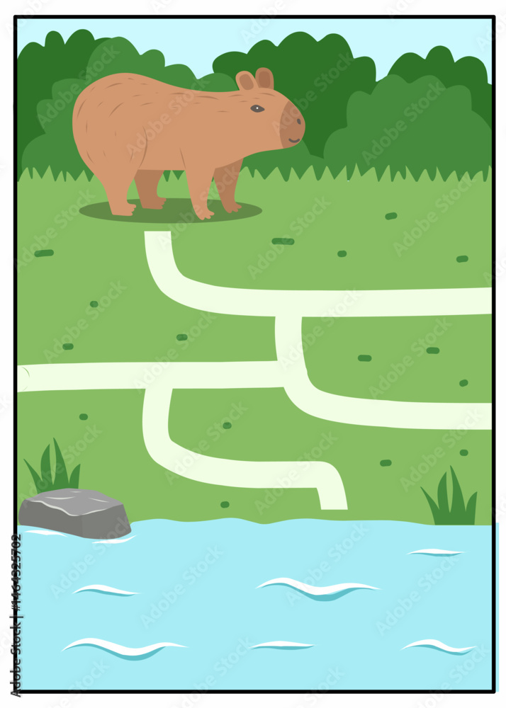 Stock-Vektorgrafik „Help the capybara find its way through the path ...