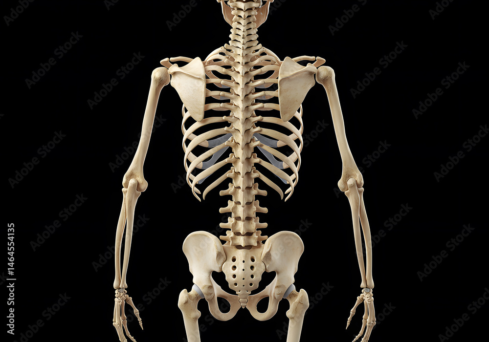 Detailed Posterior View of Human Skeleton Anatomy Illustration, Medical ...