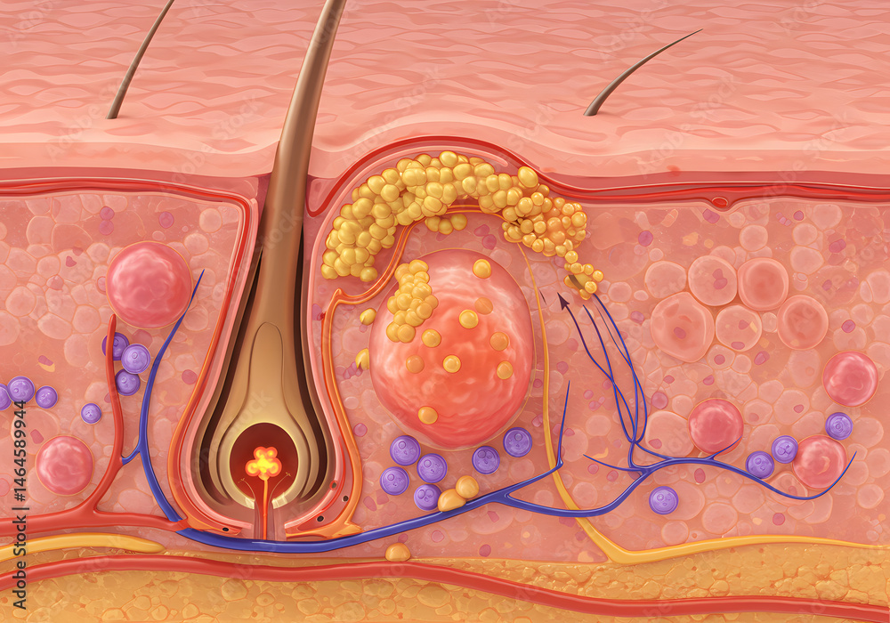 Detailed Cross Section Illustration of Human Skin Showing Hair Follicle ...