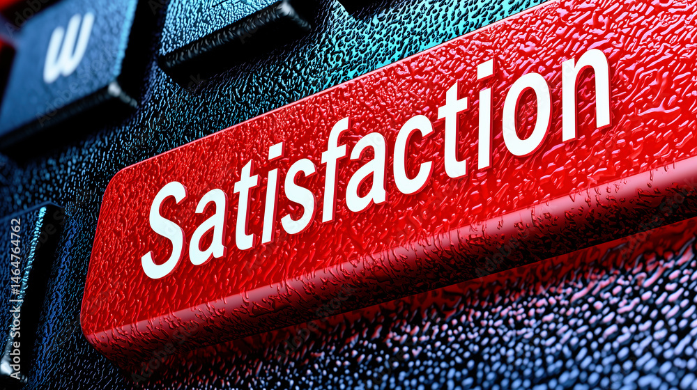 Red computer keyboard key labeled Satisfaction, a concept for achieving ...