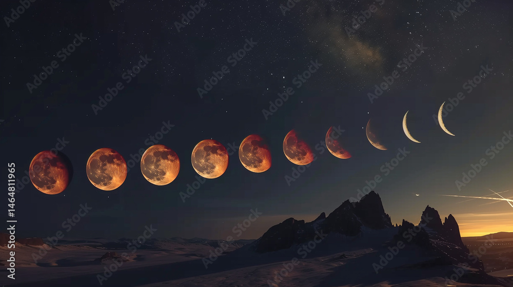 Dramatic time-lapse of a total lunar eclipse, showing the phases of the ...