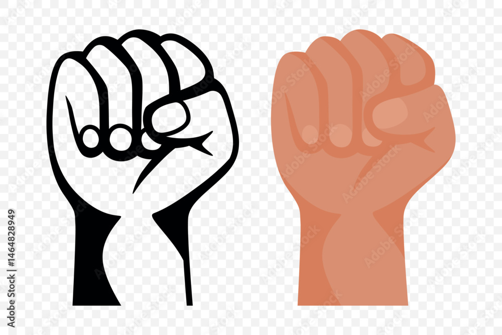 Flat Cartoon Vector Raised Fist Icon Set. Protest Power Fist Symbol ...