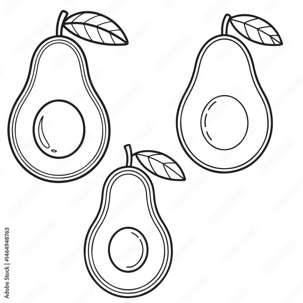 avocado vector illustration, outline, line art, coloring page, drawing ...