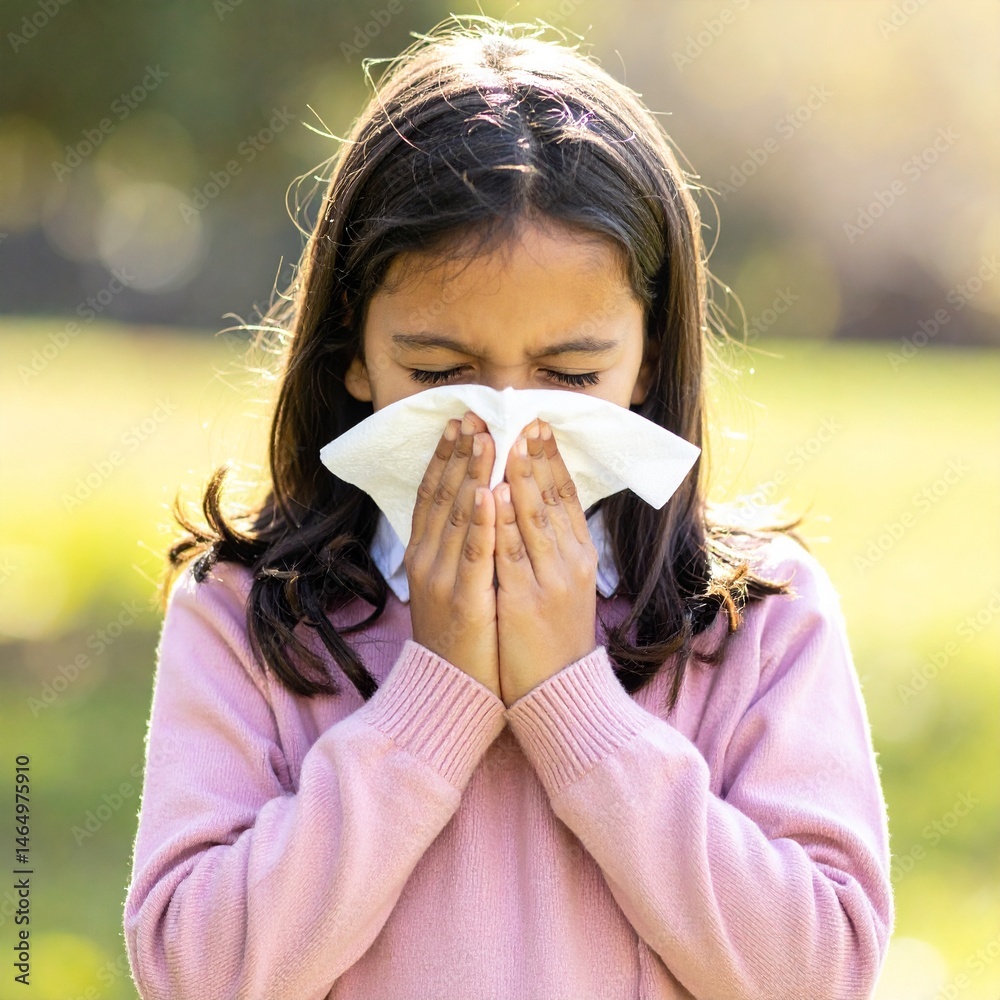 Photo Stock Child Sneezing in a White Handkerchief or Tissue - Symptoms ...
