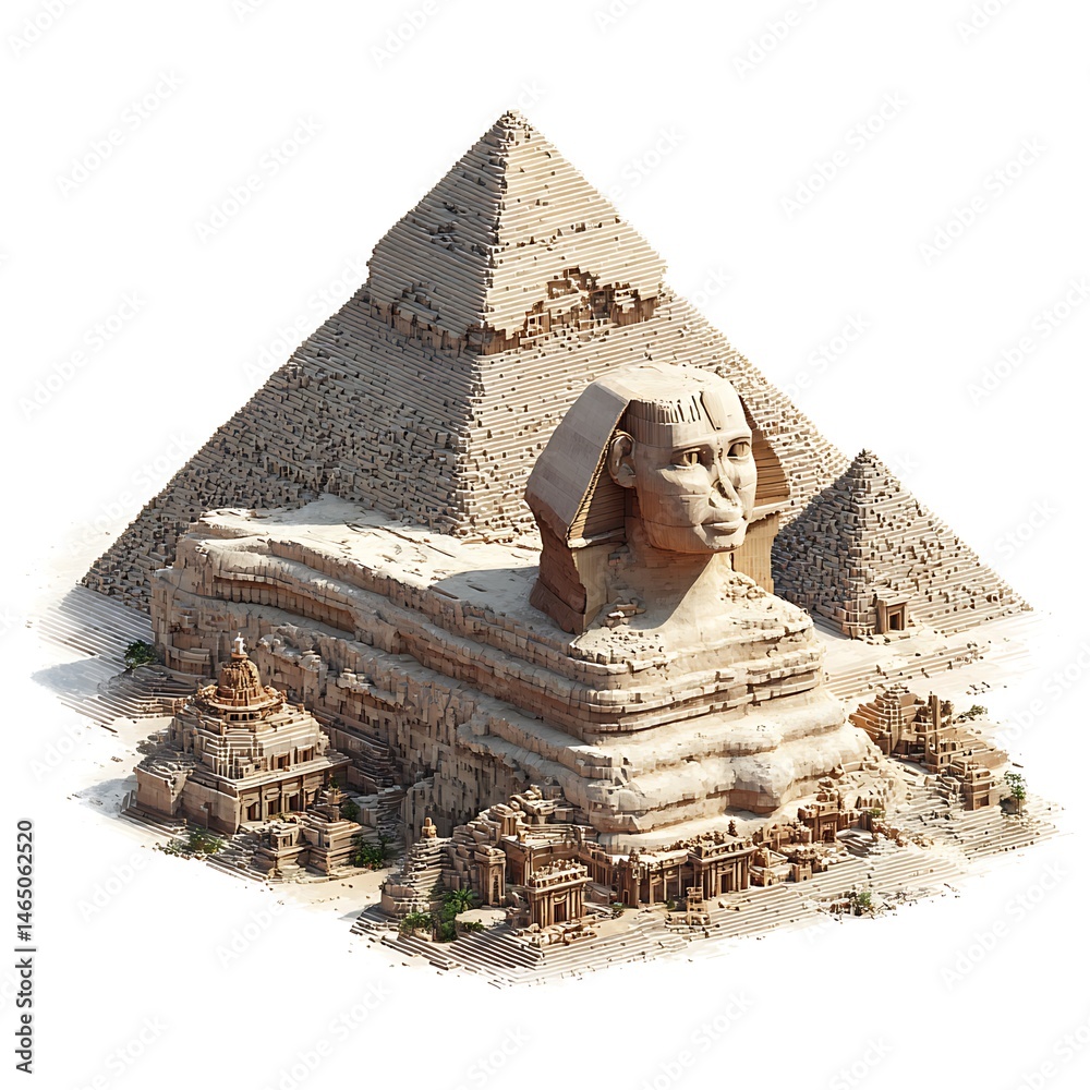 Ancient Wonders of Giza: Iconic Great Sphinx and pyramids of Giza stand ...