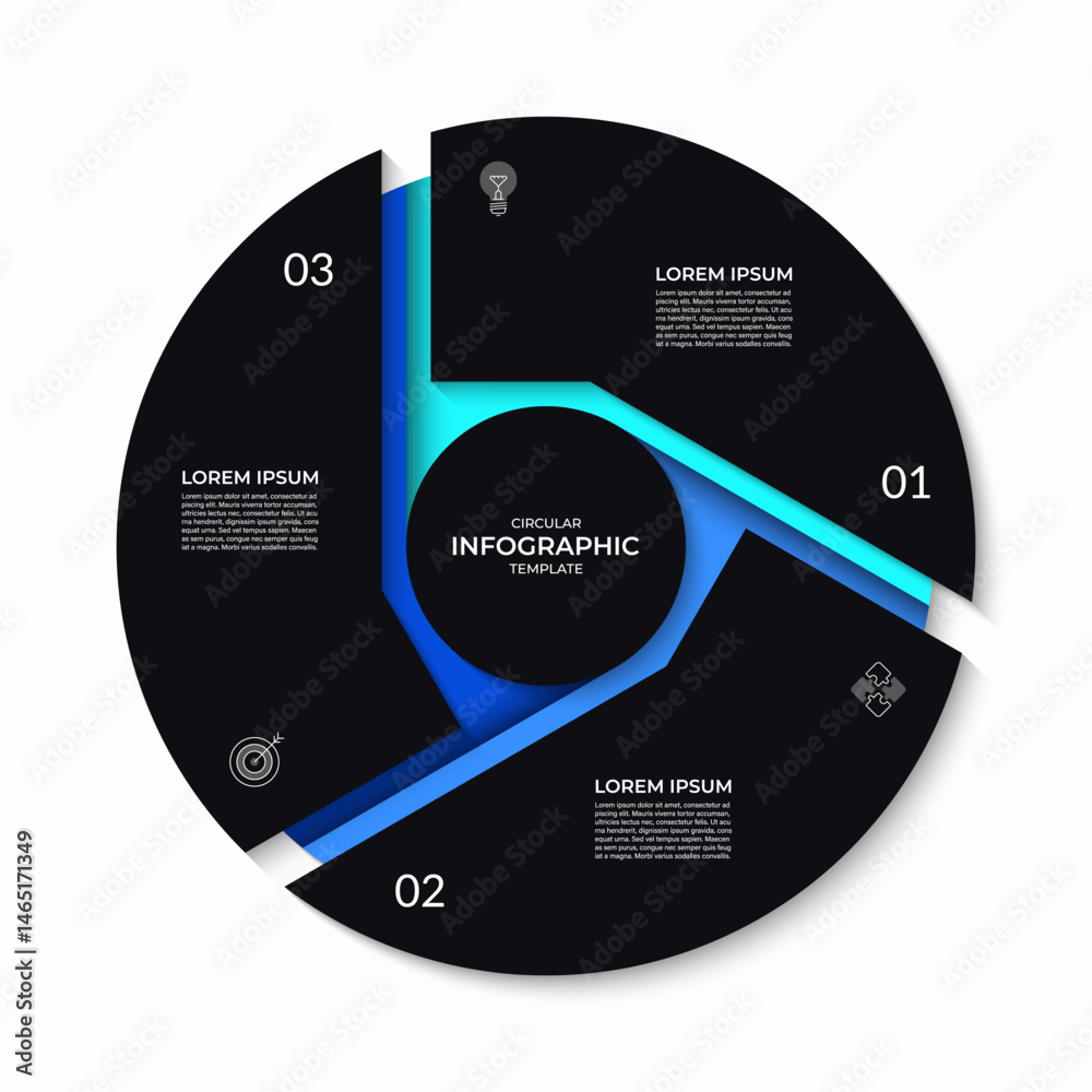 Infographic circular diagram divided into 3 parts. 3-step process chart. Can be used for ...