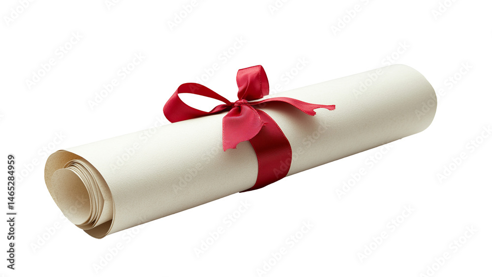 A rolled diploma tied with a red ribbon on transparent background PNG ...