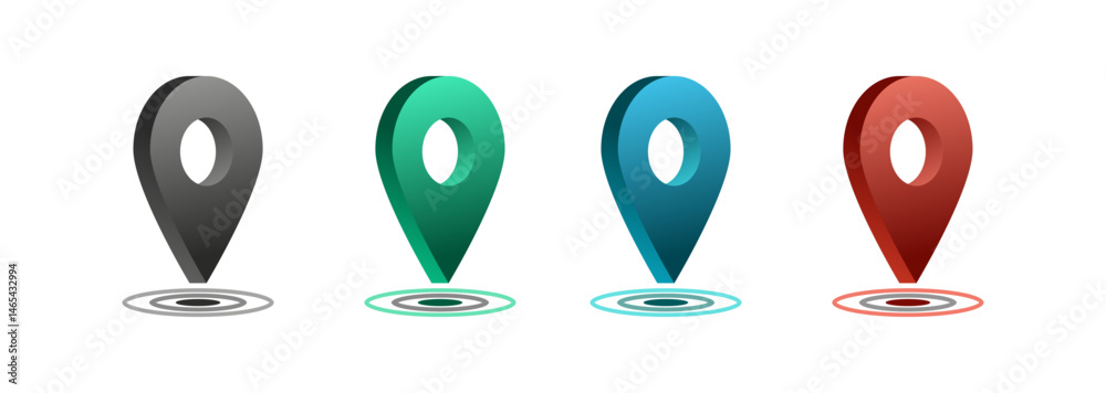 Pin location icon set in vector format. Includes map pins, GPS markers ...