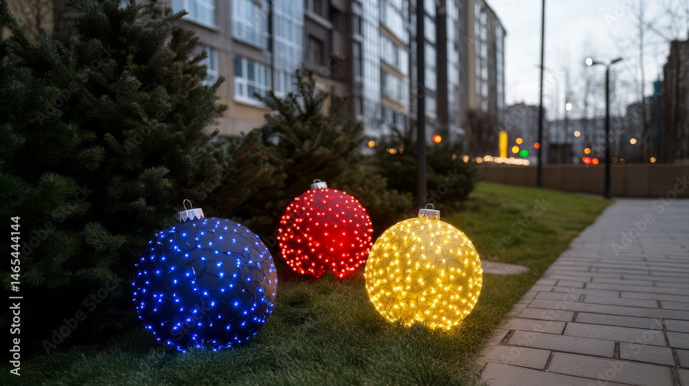 Entwined in twinkling orbs, this urban pathway whispers festive tales ...
