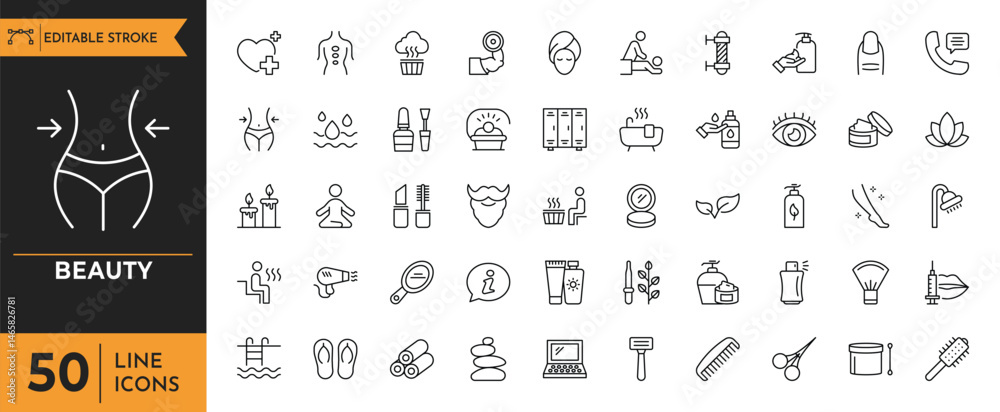 Beauty line icon set. Editable stroke. Vector illustration Stock Vector ...