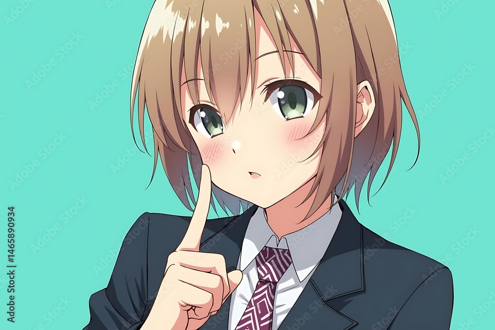 Anime girl with finger on lips in business suit cute anime character hd ...