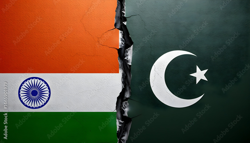 Ilustración de Stock Flags of india and pakistan separated by a crack ...