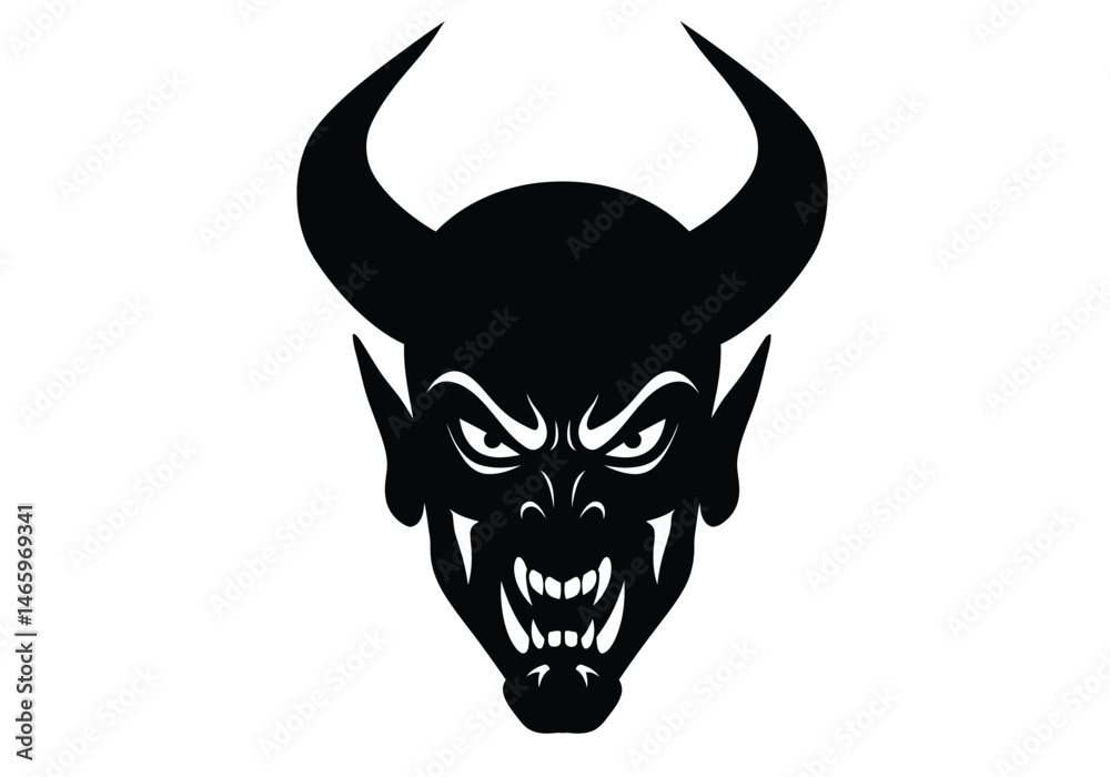 Devil face silhouette. This image shows a devil face silhouette, also ...