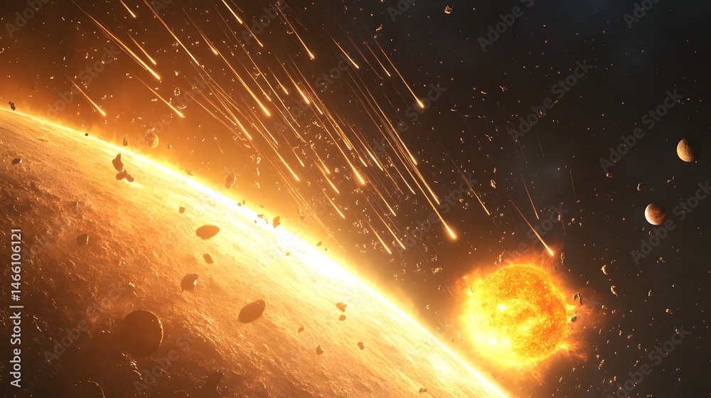 Foto de Stock Solar System with Meteors: A dynamic view of the solar ...