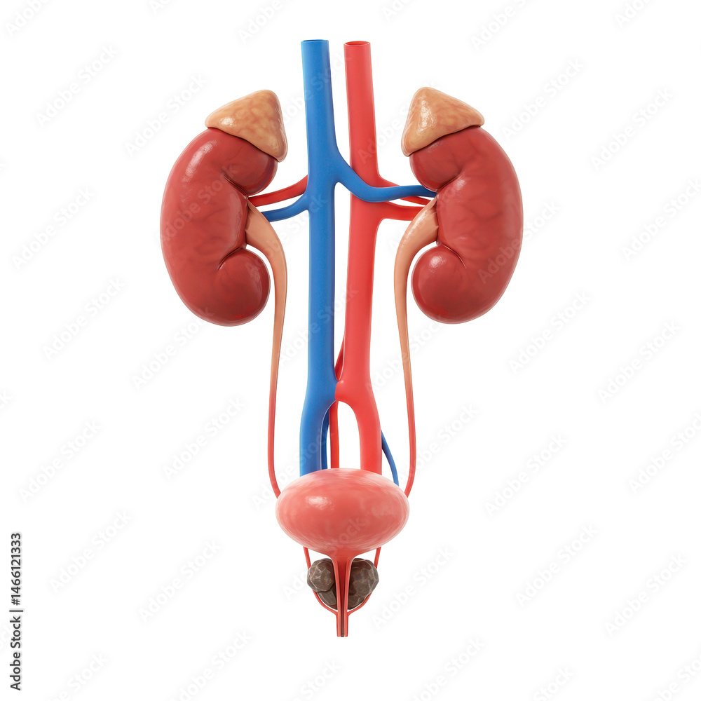 Detailed 3D Render Of Human Urinary System With Kidneys, Ureters ...
