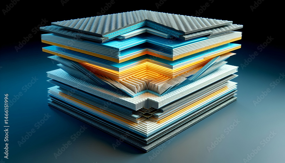 High-tech absorbent materials used in soundproofing panels, shown in ...