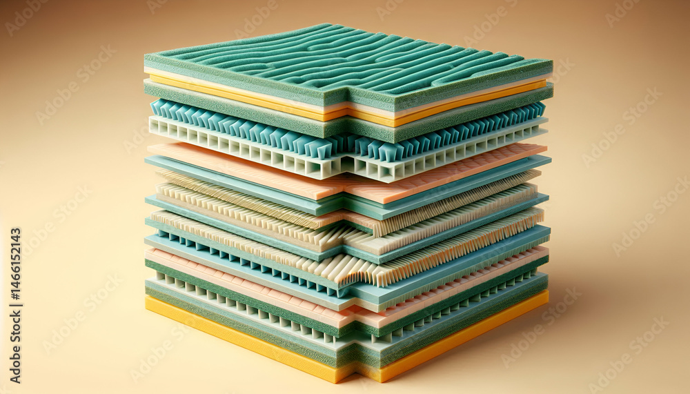 High-tech absorbent materials used in soundproofing panels, shown in ...