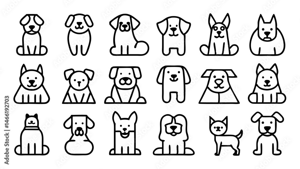 Dog Breeds Line Icon Set Vector Pictograms Featuring Labrador for Pet ...