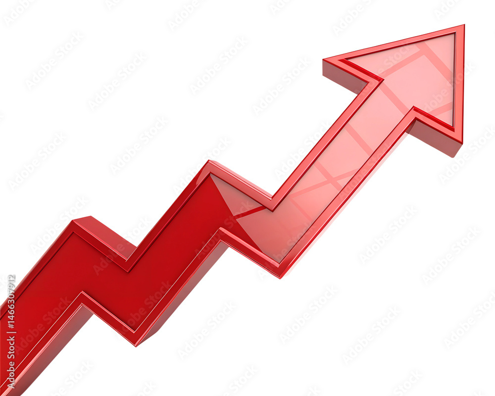 Red upward arrow graph showing rising trend isolated on transparent ...
